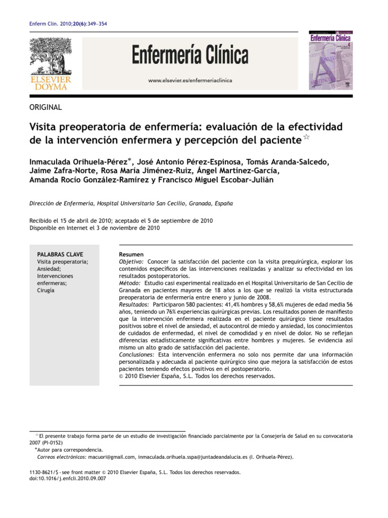 Visita Preoperatoria de Enfermería Evaluación de La Efectividad de La ...