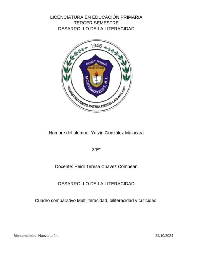 Cuadro Comp. Multiliteracidad, Biliteracidad y Criticidad Yutziri | PDF ...