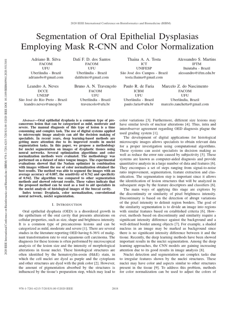 Segmentation of Oral Epithelial Dysplasias Employing Mask R-CNN and ...