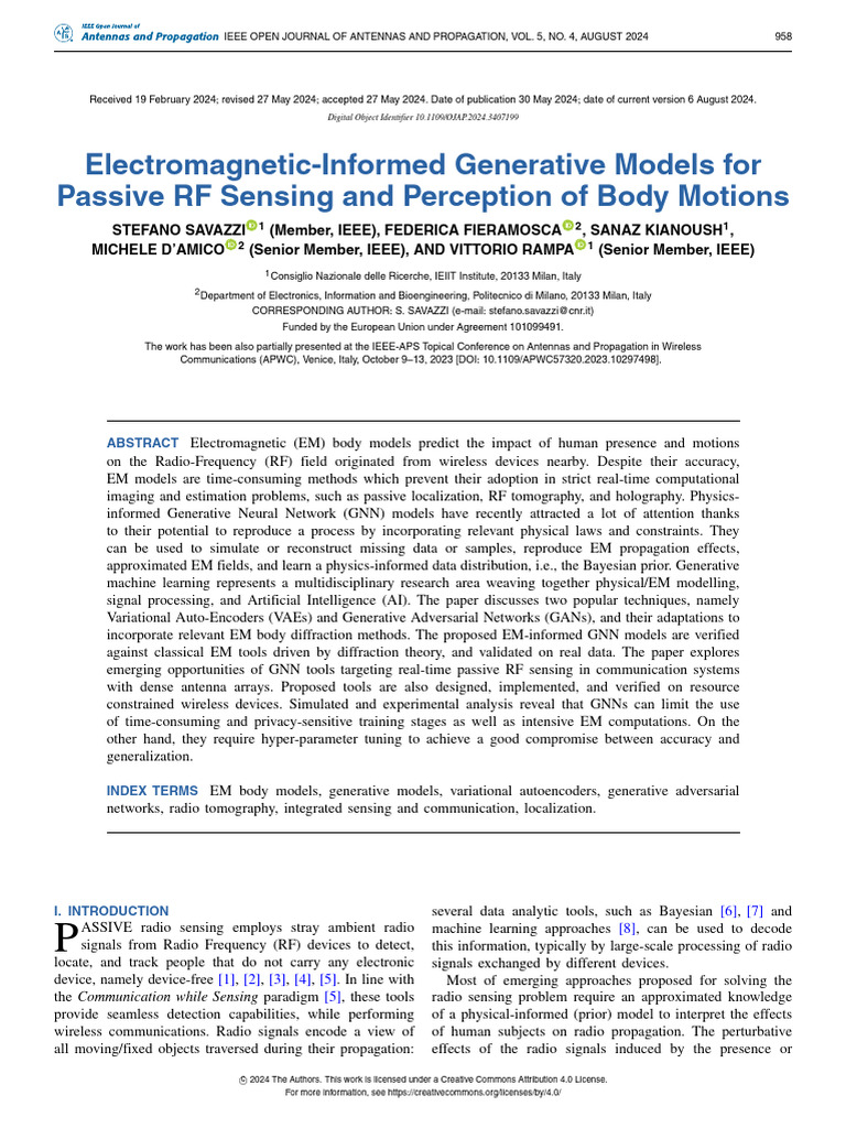 Electromagnetic-Informed Generative Models For Passive RF Sensing and Perception of Body Motions ...