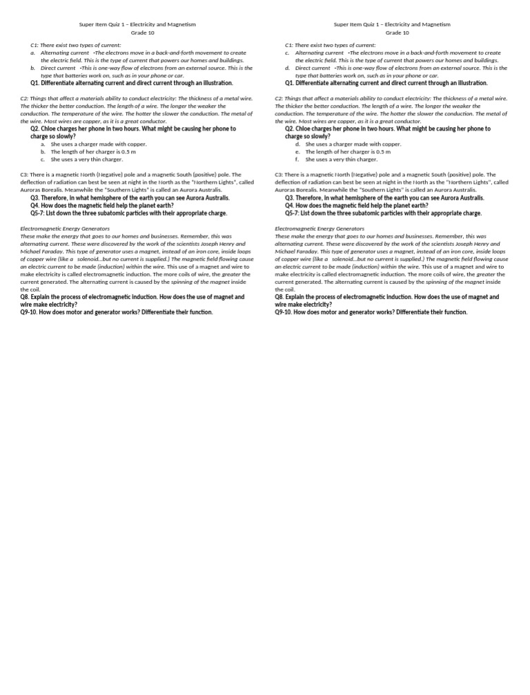 Super Item Quiz 1 - Electricity and Magnetism | PDF | Electromagnetic ...