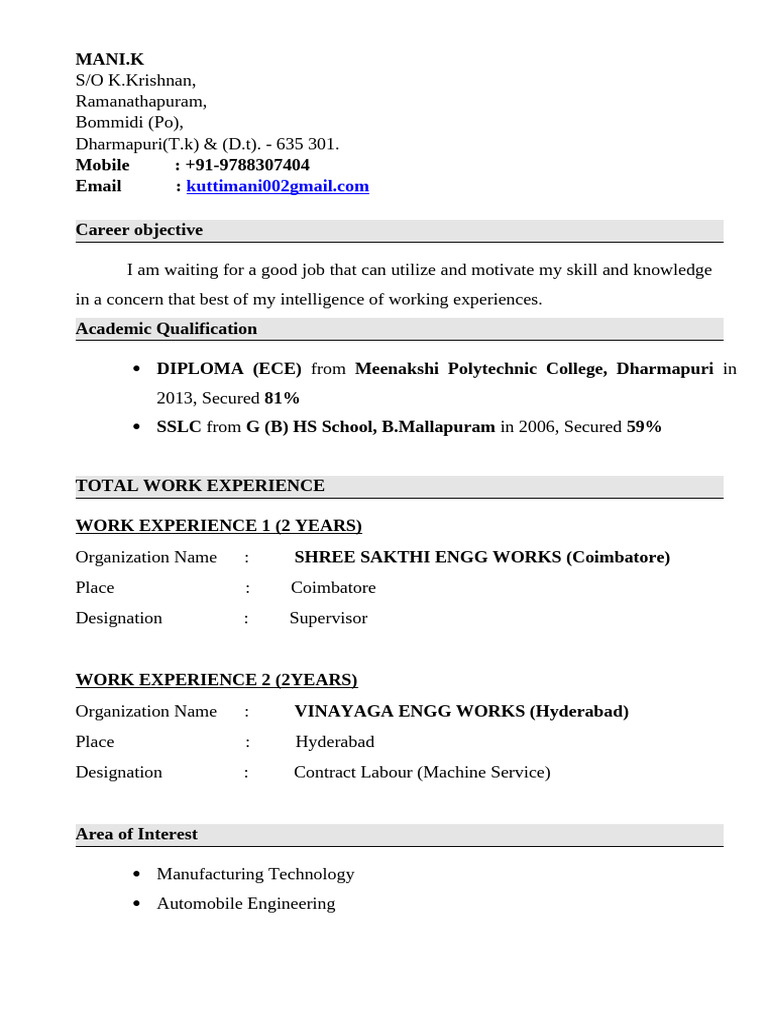 MANI K RESUME | PDF