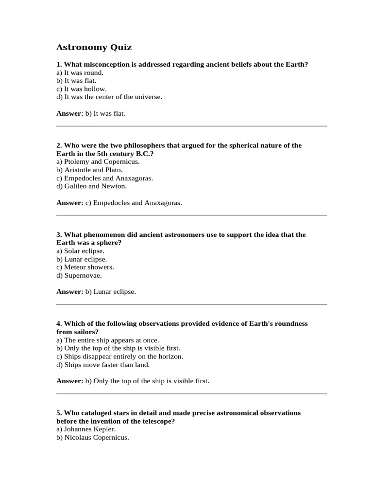 Astronomy Quiz | PDF | Johannes Kepler | Heliocentrism