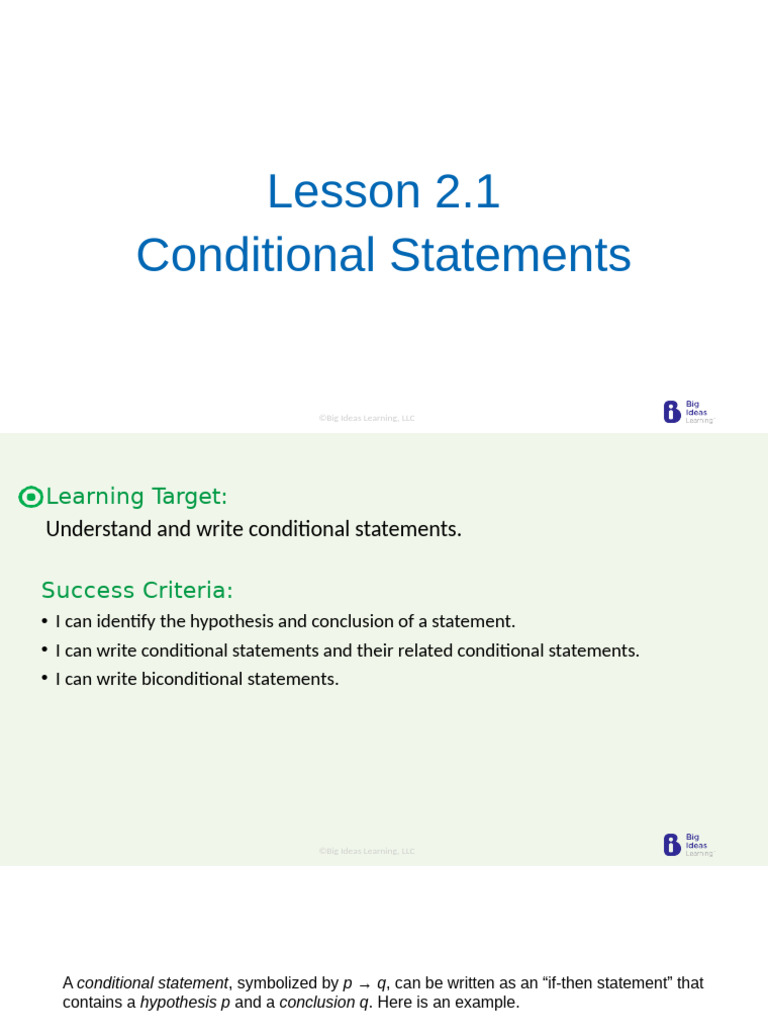 2 - 1 Conditional Statements | PDF | Perpendicular | If And Only If