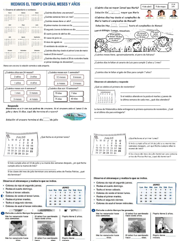 FICHA Medimos El Tiempo en Días Meses y Años Parte2 | PDF