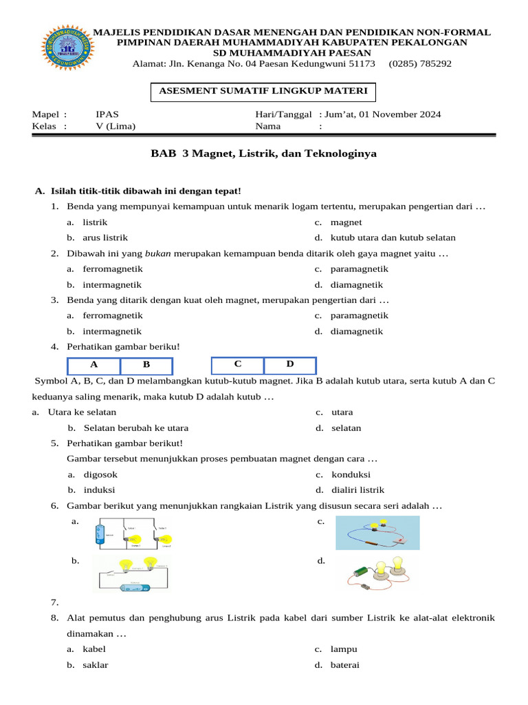 Soal IPAS Kelas 5: Magnet & Listrik | PDF