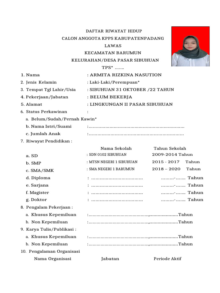 Daftar Riwayat Hidup KPPS | PDF | Olahraga & Rekreasi
