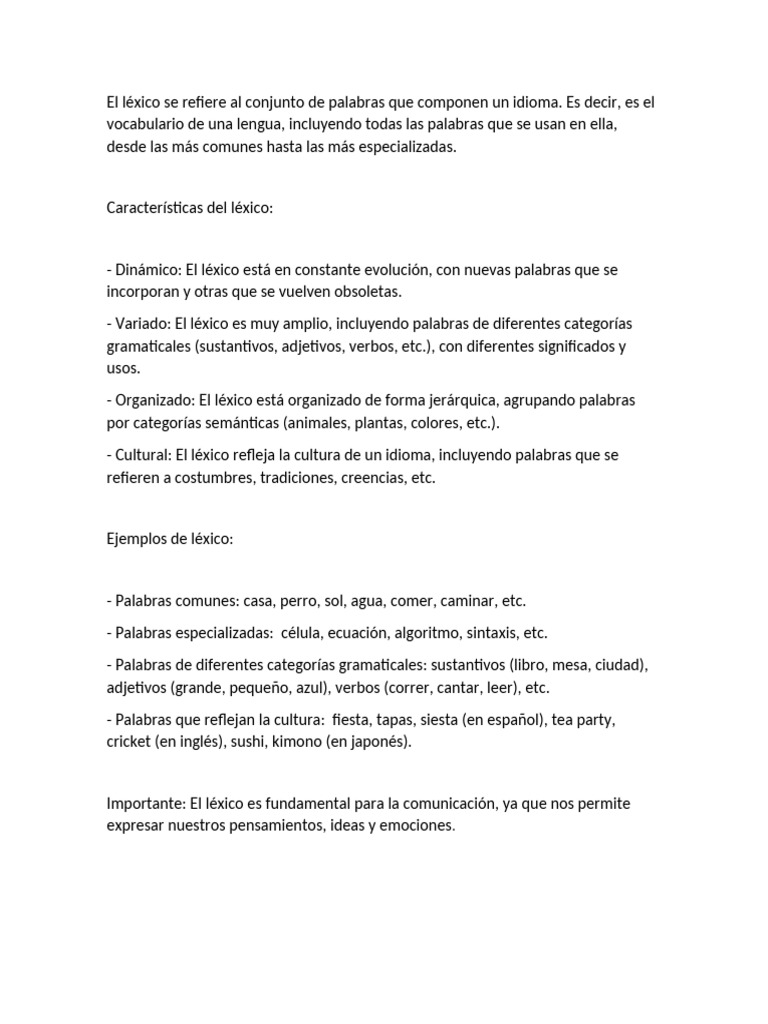 Léxico | PDF | Artes del Lenguaje y Comunicación