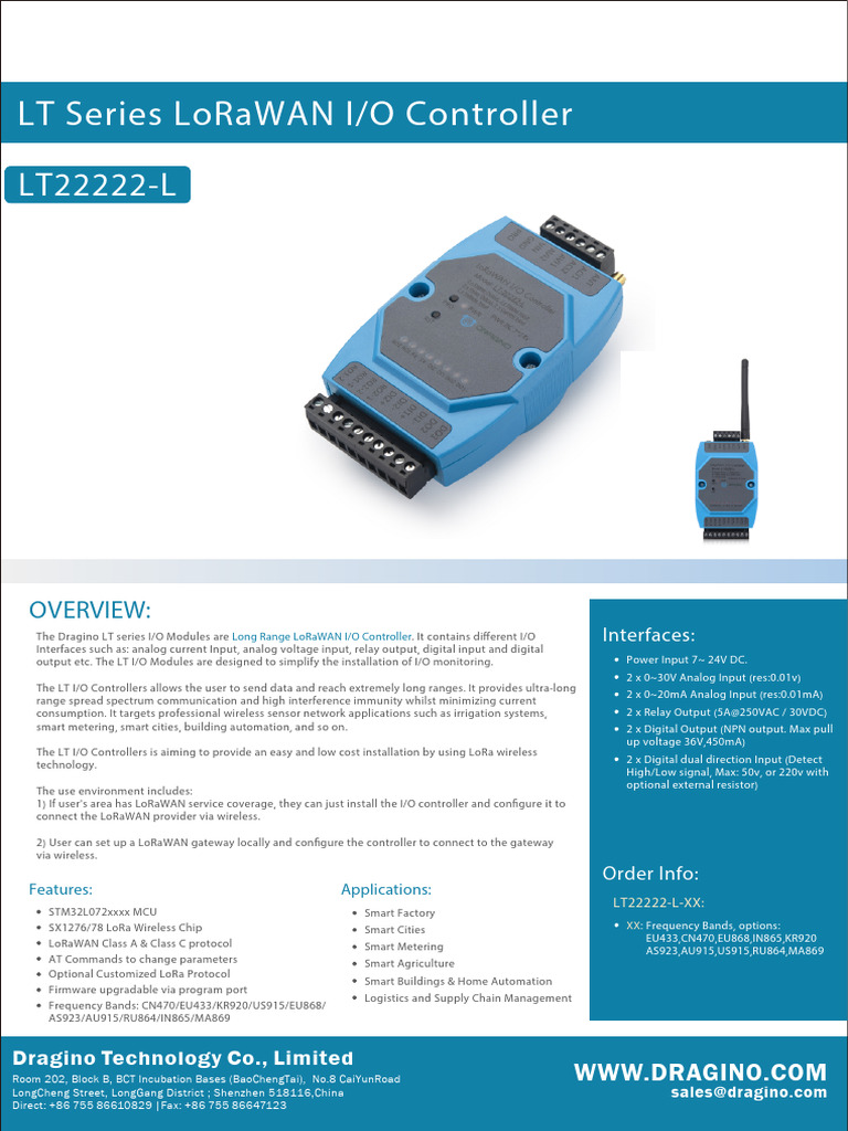 Datasheet - LT22222-L LoRaWAN IO Controller | PDF | Building Automation | Electronics