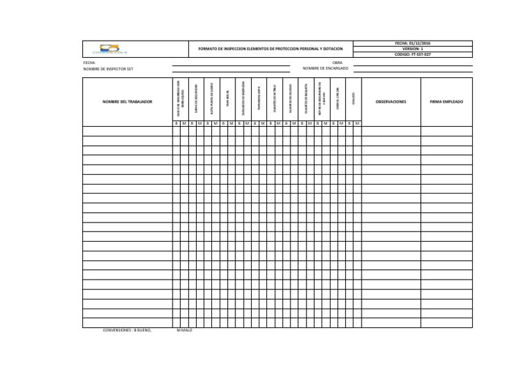 FT-SST-027-Formato de Inpeccion de EPP y Dotacion | PDF FT-SST-027-Formato de Inpeccion de EPP y Dotacion | PDF