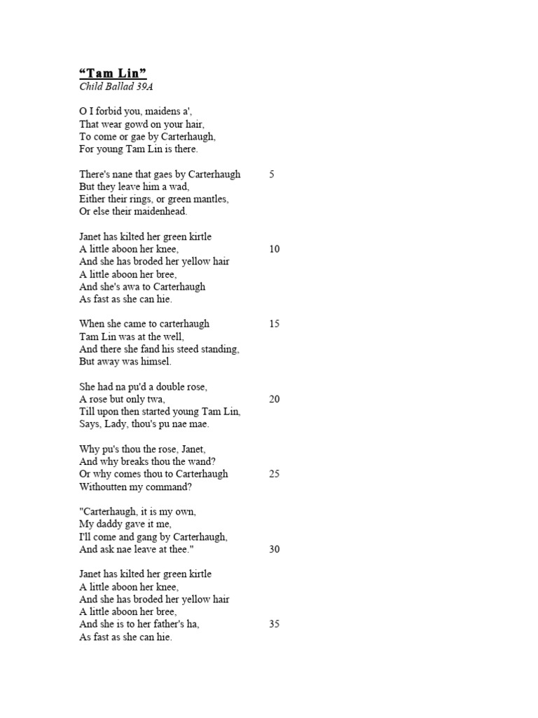 The Ballad of Tam Lin | PDF | European Legendary Creatures | European ...