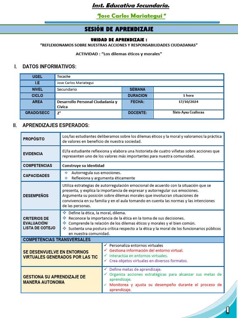 2º DPCC - Ses 2 Uni 8 - Sem 02 | PDF | Maestros | Moralidad