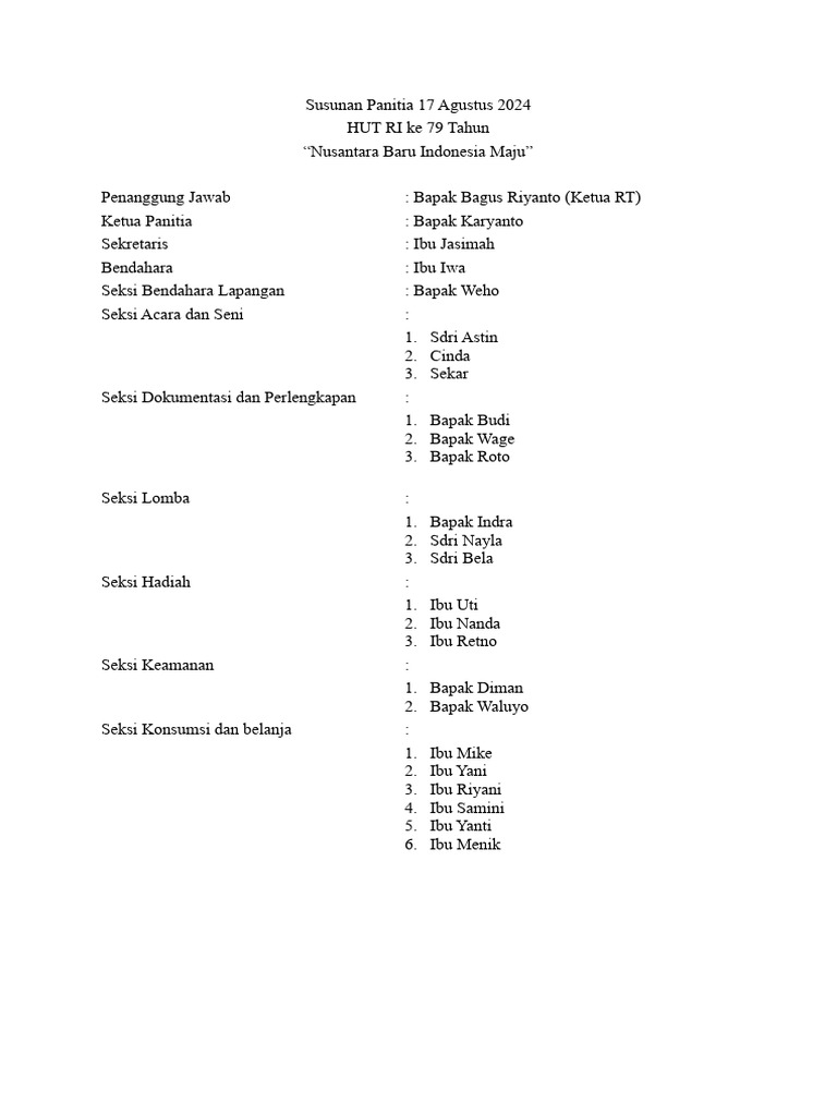 Susunan Panitia HUT RI ke-79 | PDF