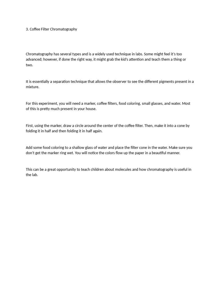 Coffee Filter Chromatography Experiment | PDF