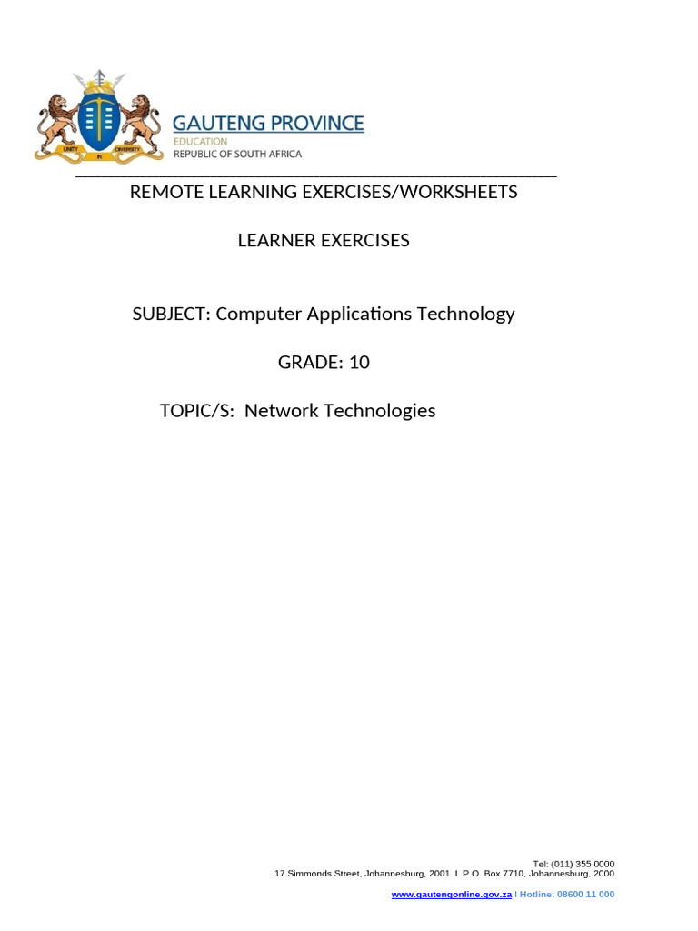CAT Grade 10 Term 2 Network Technologies Part 1 LG | PDF | Technology ...