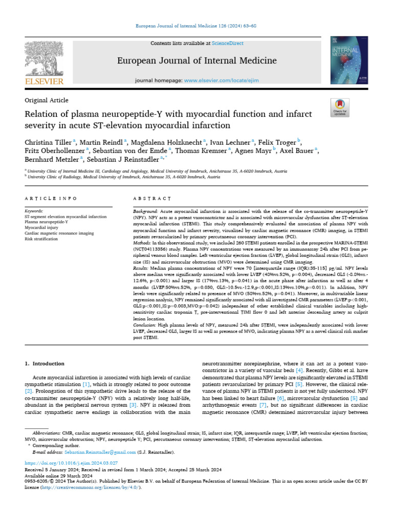 Relation of Plasma Neuropeptide Y With Myocardial | PDF | Myocardial ...