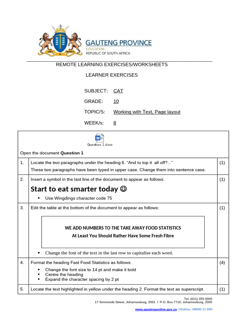 CAT Grade 10 Term 1 Week 8 LG | PDF | Letter Case | Paragraph