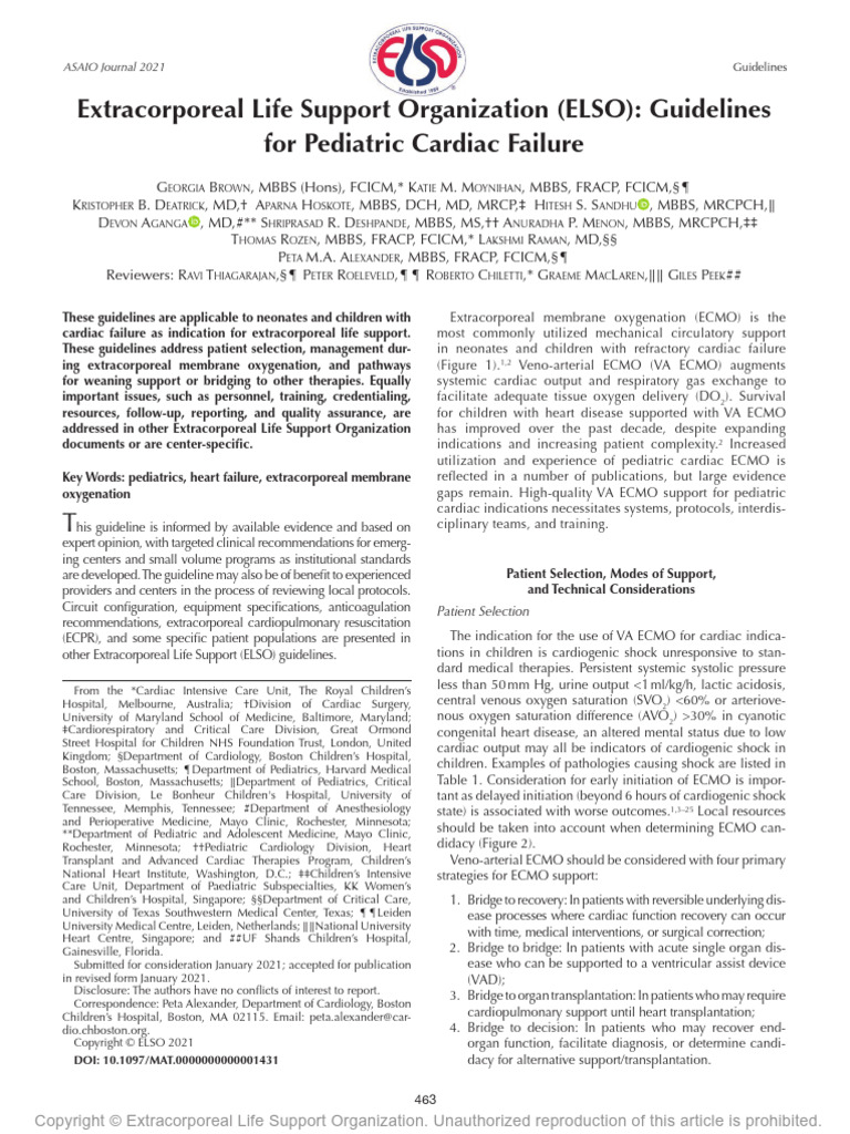 Extracorporeal Life Support Organization (ELSO) - Guidelines | PDF ...