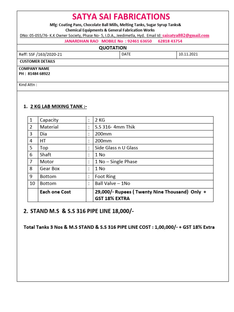 Q - 163 2 KG Lab Mixing Tank | PDF
