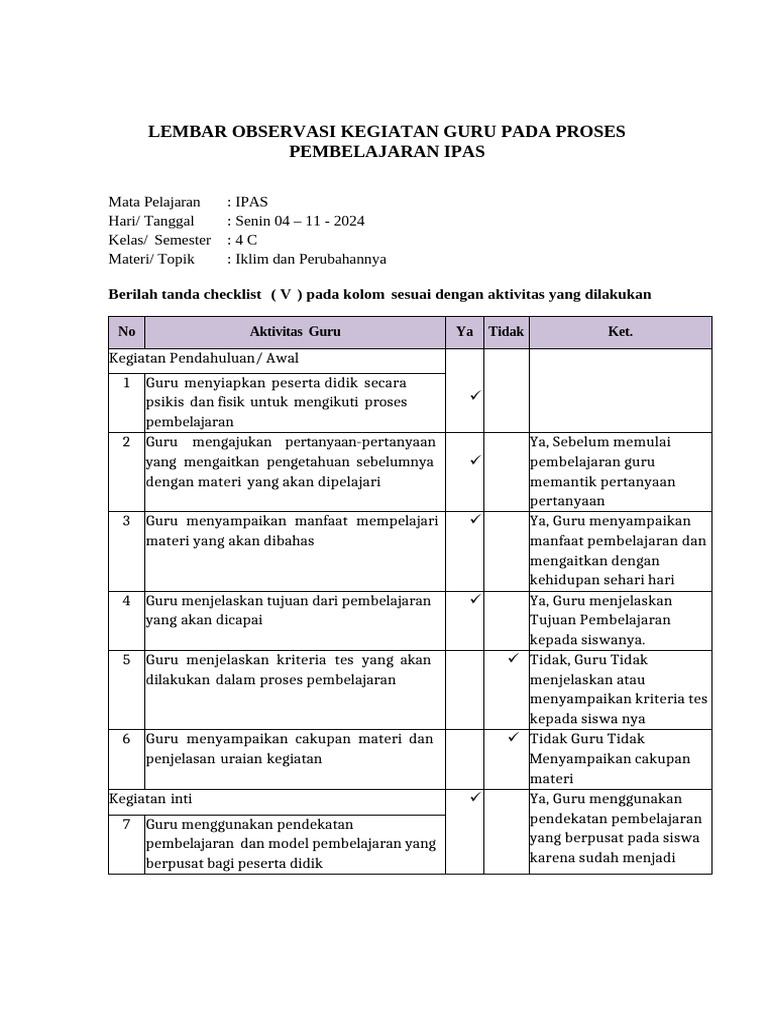 Lembar Observasi Ipa Kapita Selekta Ipa | PDF