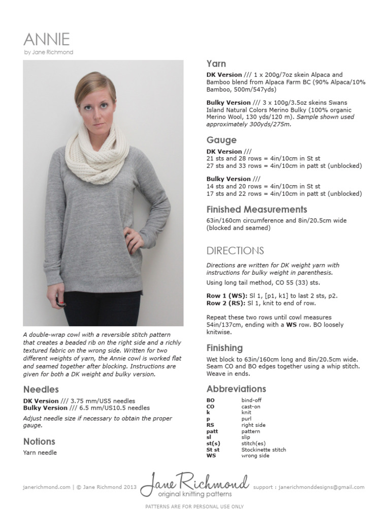 ANNIE Jane Richmond | PDF | Knitting | Yarn