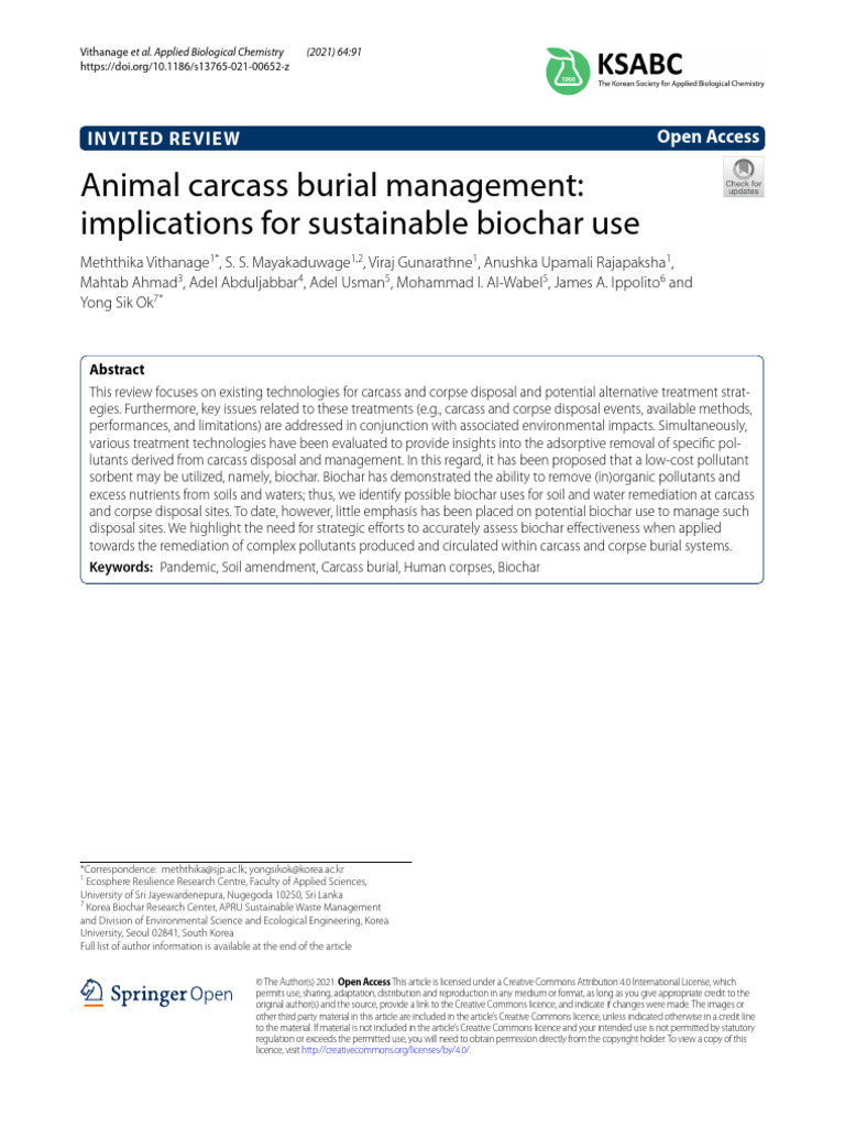 Animal Carcass Burial Management Implications For Sustainable Biochar ...