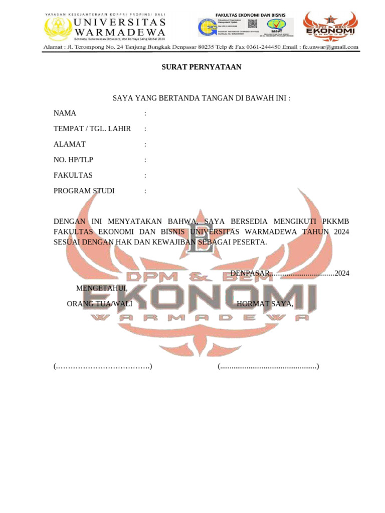 Surat Pernyataan Siap Mengikuti PKKMB 2024 4 2 | PDF | Karier & Perkembangan