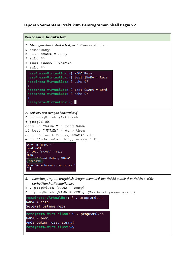 Format Laporan Sementara Pemrograman Shell Bagian II - Reza Pratama - BM5B | PDF