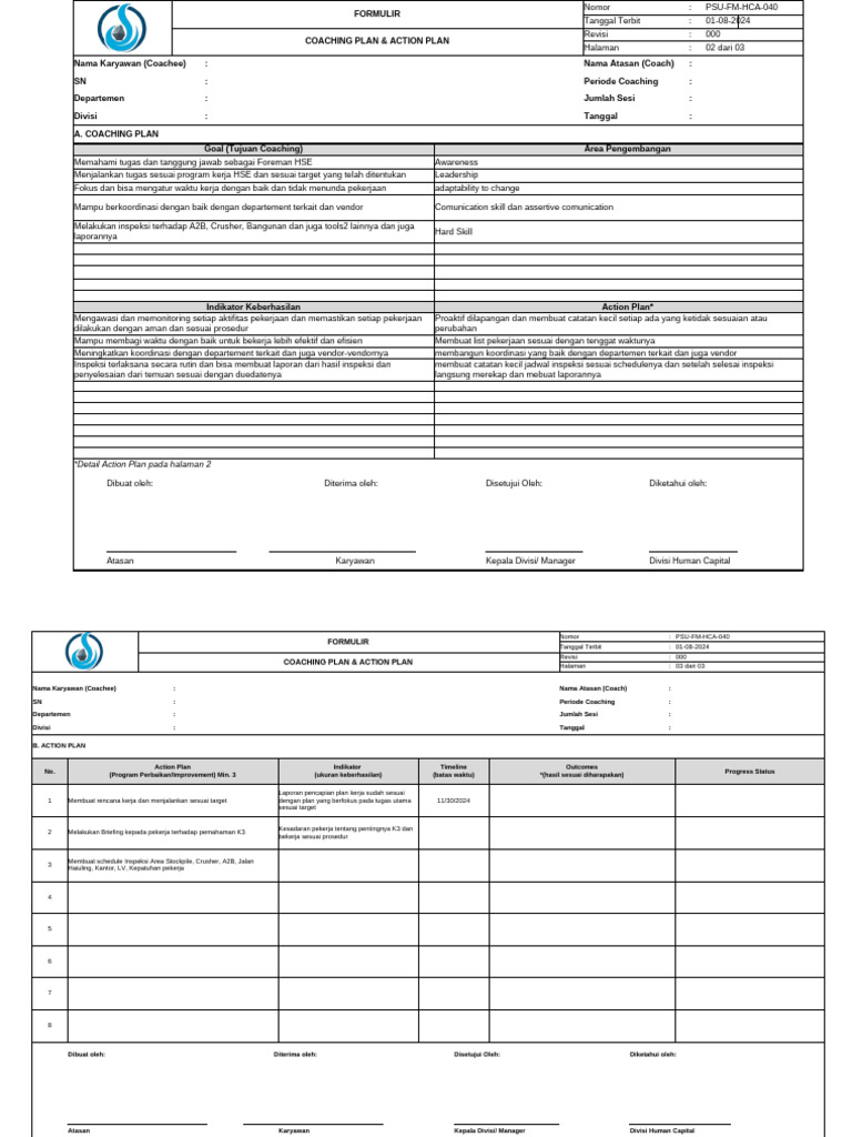 PSU FM HCA 040 Formulir Coaching | PDF