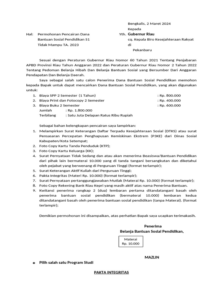 Ok Format Permohonan Pencairan (Draft) Alinn | PDF | Ilmu Sosial