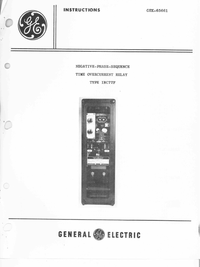 GEK-65661 Negative Phase Sequence Time Overcurrent Relay Type INC77F | PDF