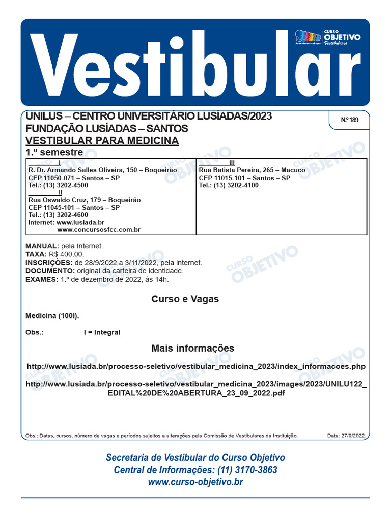 Vestibular Medicina UNILUS 2023 | PDF | Negócios | Tecnologia e Engenharia