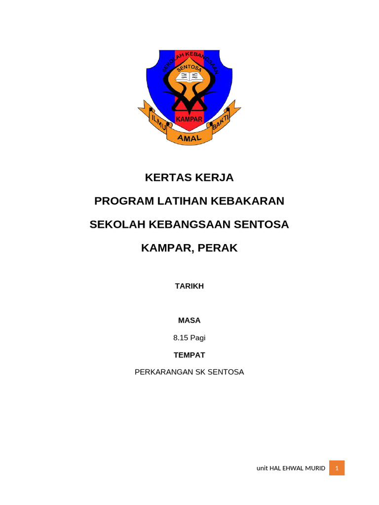 Kertas Kerja Latihan Kawad Kebakaran SK Sentosa 2024 | PDF