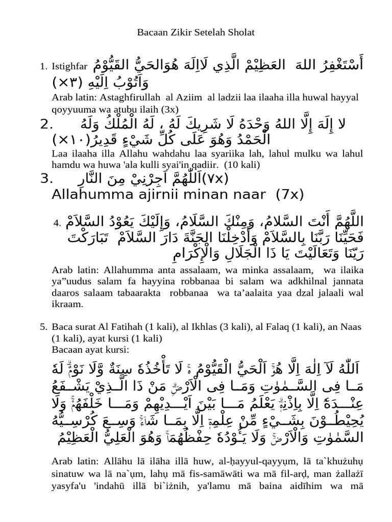 Bacaan Zikir Dan Doa Setelah Sholat | PDF | Semitic Words And Phrases