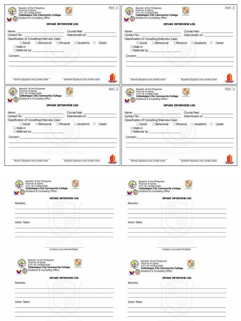 intake interview log form | PDF