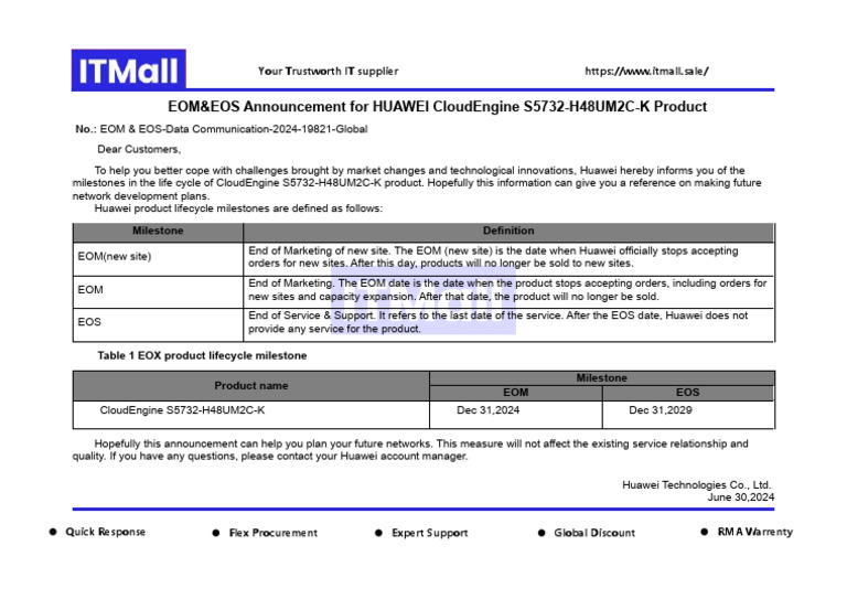 EOM&EOS Announcement for HUAWEI CloudEngine S5732-H48UM2C-K Product ...
