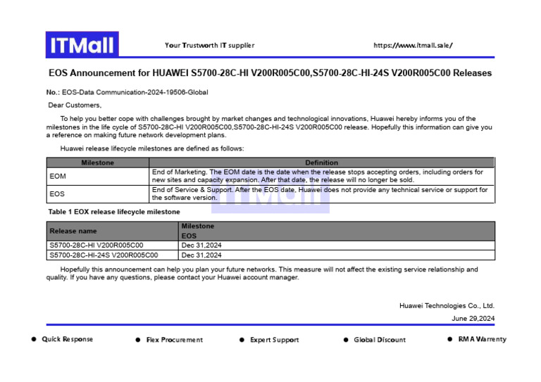Eos Announcement For Huawei S5700-28c-Hi v200r005c00, S5700-28c-Hi-24s ...