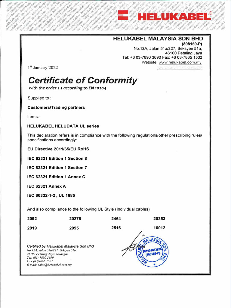 Helukabel UL Cert | PDF