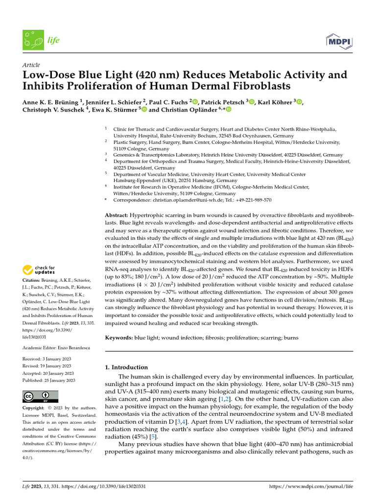 Low-Dose Blue Light (420 NM) Reduces Metabolic Activity and Inhibits ...