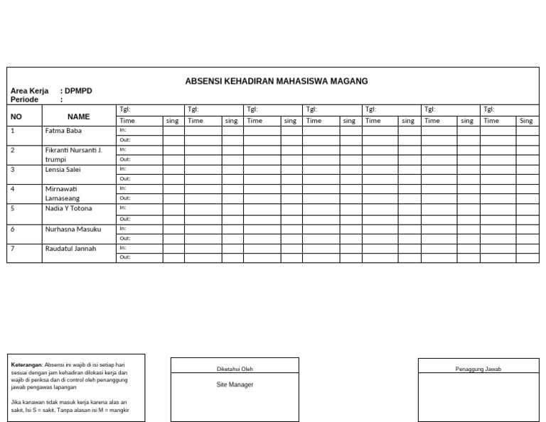 Absensi Magang DPMPD Mingguan | PDF