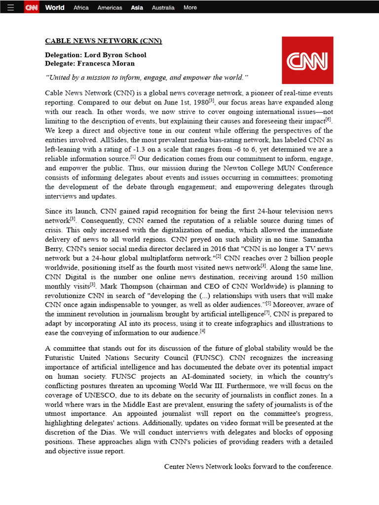 CNN's Role at Newton College MUN | PDF | News | Cnn