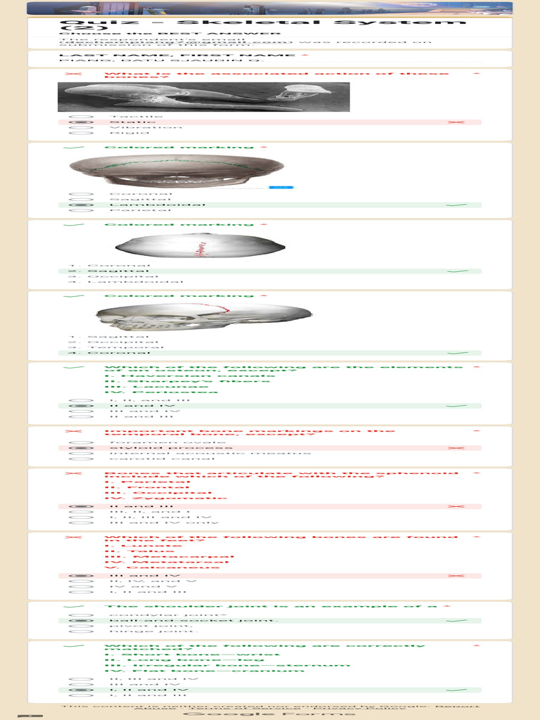 Quiz - Skeletal System (2) | PDF