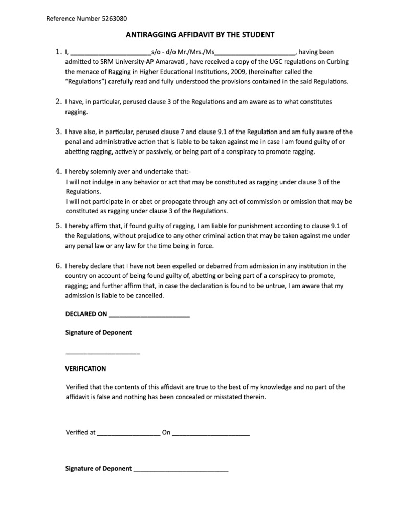 Anti Ragging Affidavit | PDF