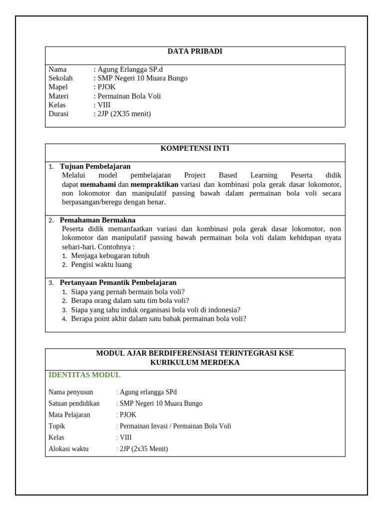 Modul Ajar Pjok Ok | PDF