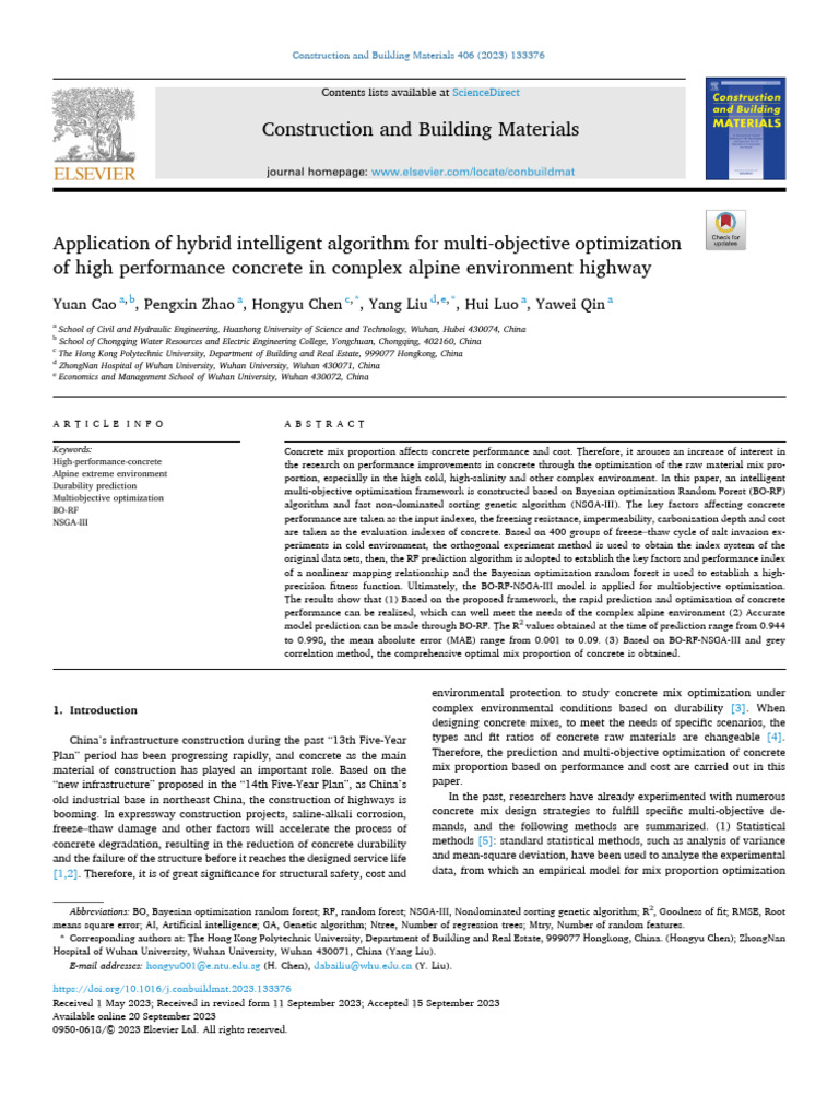 Construction and Building Materials: Yuan Cao, Pengxin Zhao, Hongyu ...