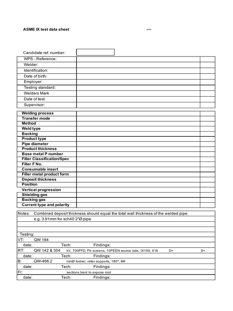 ASME IX Single-Process Data Sheet | PDF | Computers | Technology ...