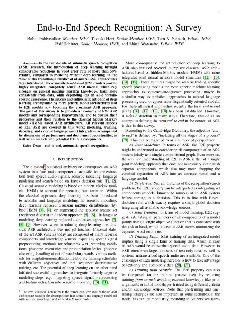 End-to-End Speech Recognition: A Survey | PDF | Speech Recognition ...