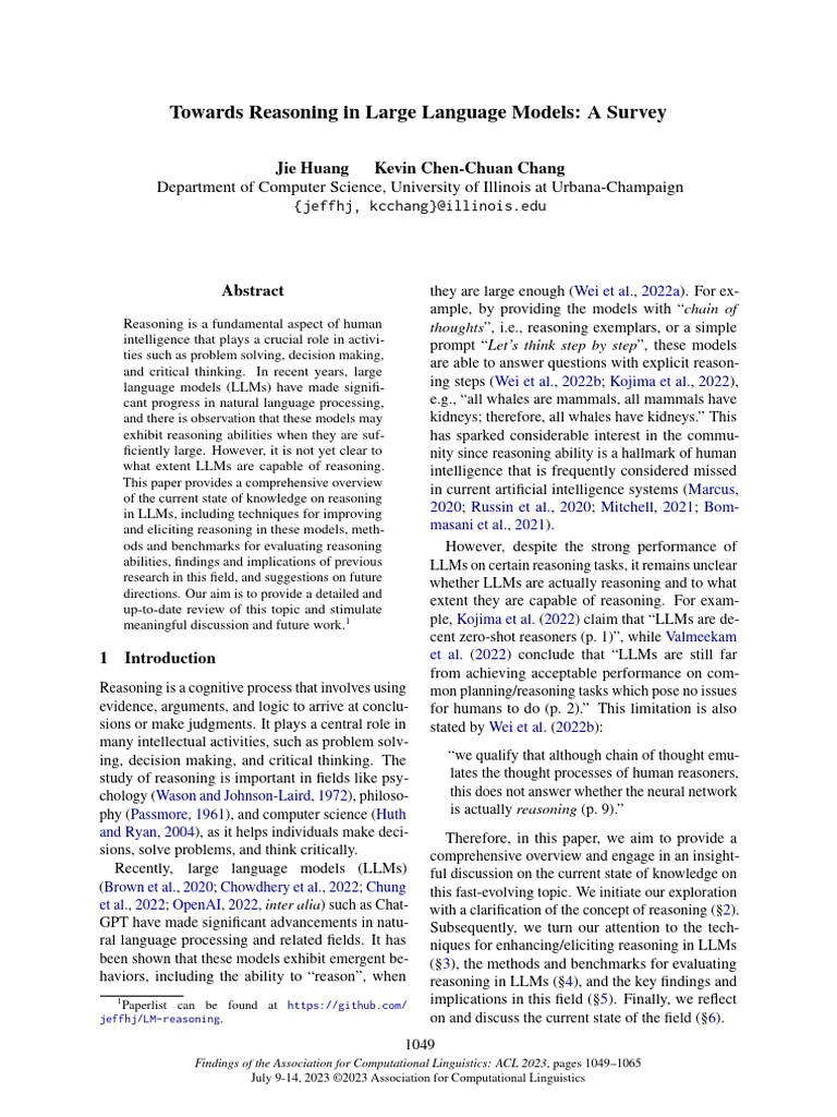 2023.findings-Acl.67 Towards Reasoning in Large Language Models A Survey | PDF | Reason ...