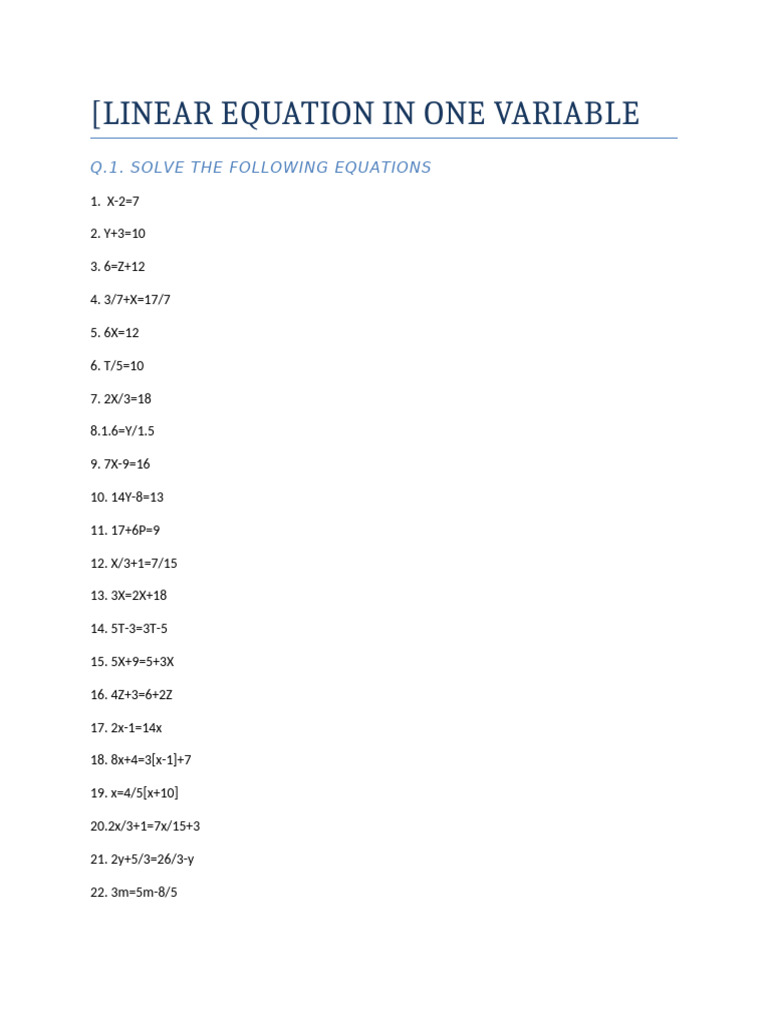 Linear Equation in One Variable (Autosaved) | PDF
