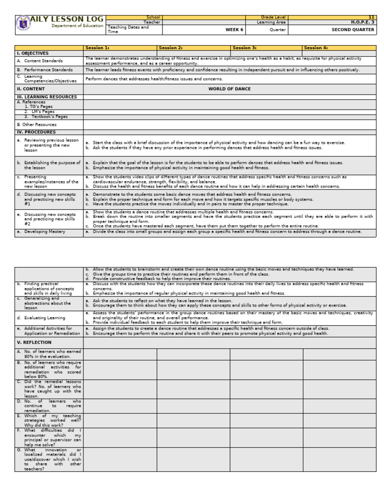 Lesson Plan Sample - Q2.week 6 | PDF | Physical Fitness | Learning